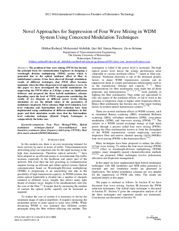 (PDF) Novel Approaches for Suppression of Four Wave Mixing in WDM ...