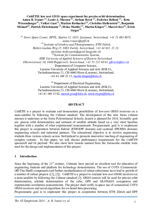 (PDF) CubETH: low cost GNSS space experiment for precise orbit ...