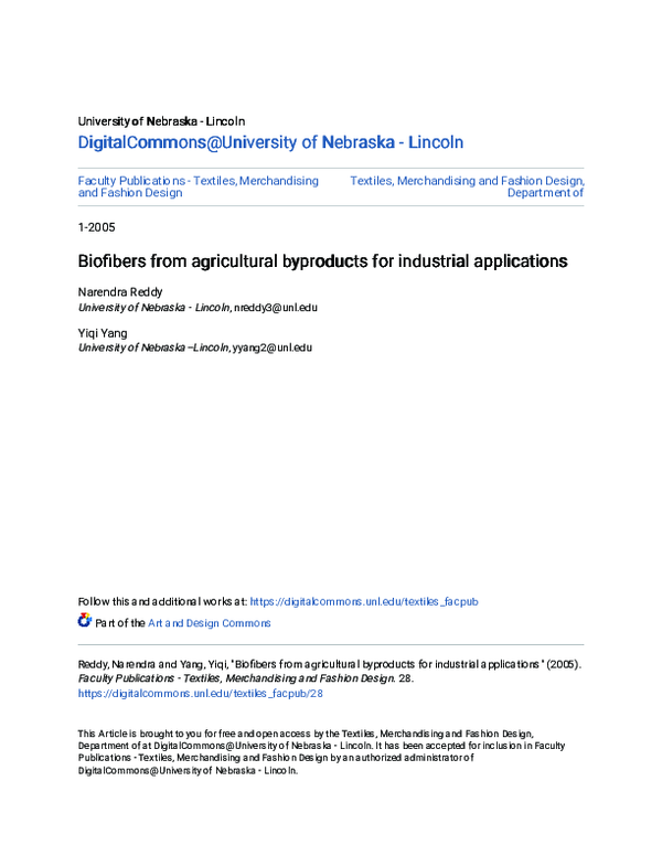 (PDF) Biofibers from agricultural byproducts for industrial applications
