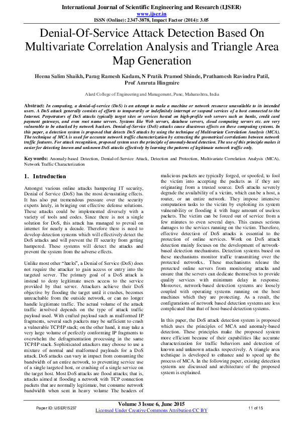 Pdf Denial Of Service Attack Detection Based On Multivariate Correlation Analysis And Triangle