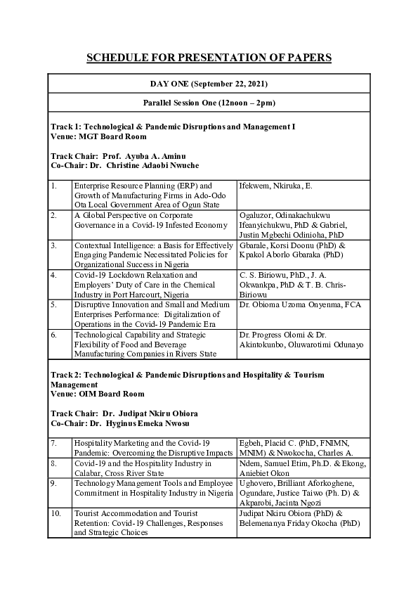 (PDF) SCHEDULE FOR PRESENTATION OF PAPERS