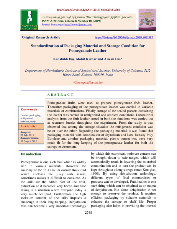 (PDF) Standardization of Packaging Material and Storage Condition for ...