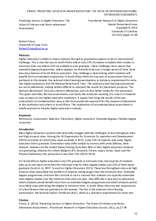 (PDF) Predicting success in higher education: the value of criterion ...