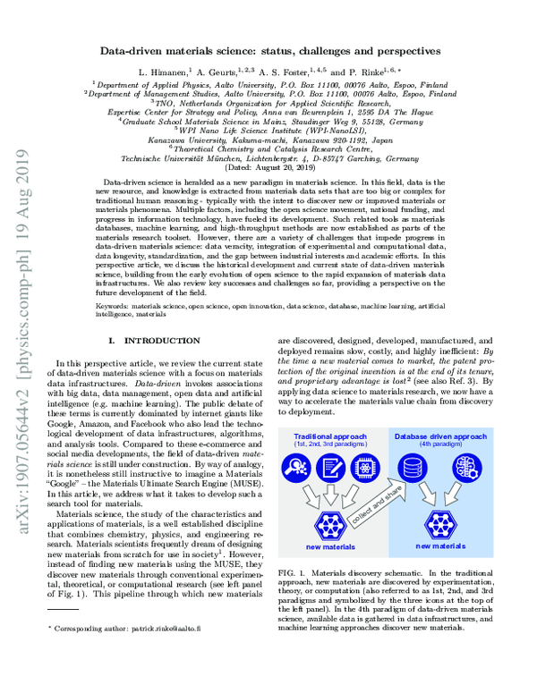 (PDF) Data‐Driven Materials Science: Status, Challenges, and Perspectives