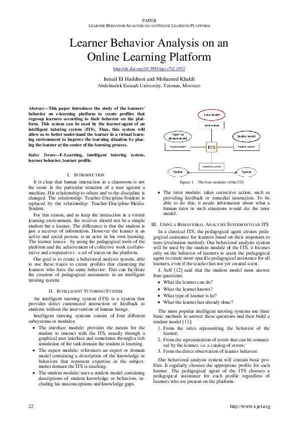 (PDF) Learner Behavior Analysis on an Online Learning Platform | ISMAIL ...