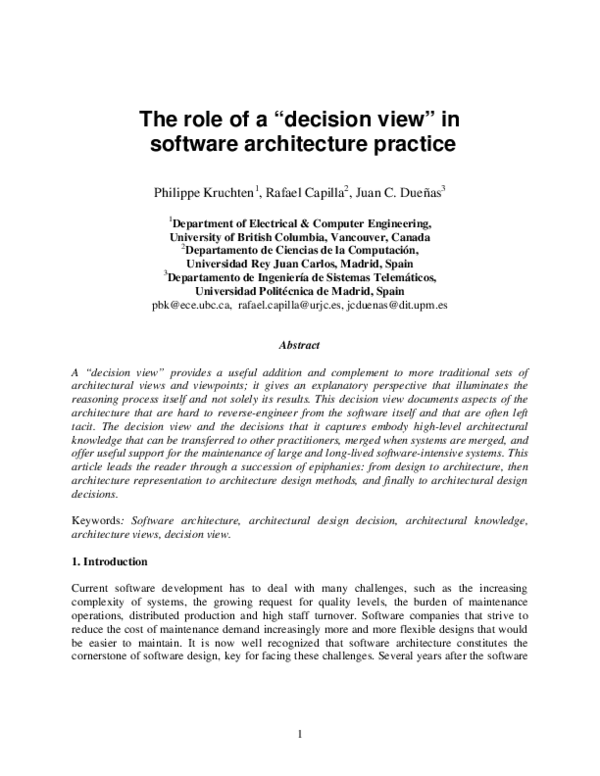 (PDF) The role of a “ decision view ” in software architecture practice
