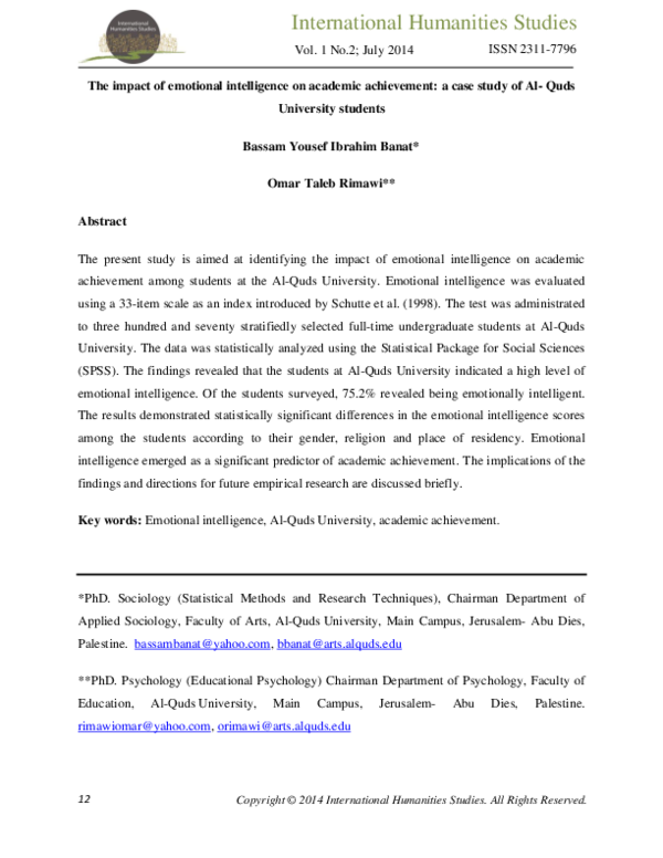 (PDF) International Humanities Studies The impact of emotional intelligence on academic ...