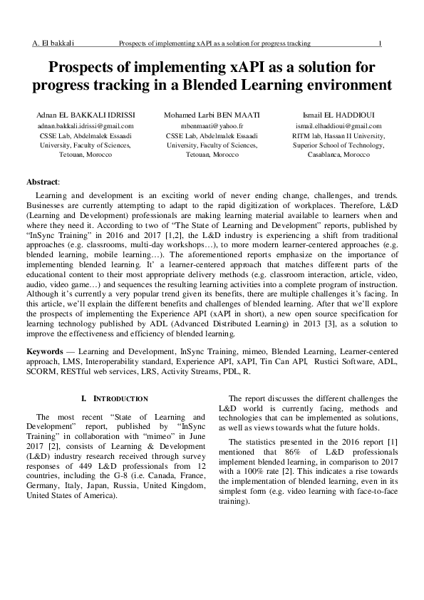 (PDF) Prospects of implementing xAPI as a solution for progress tracking in a Blended Learning ...