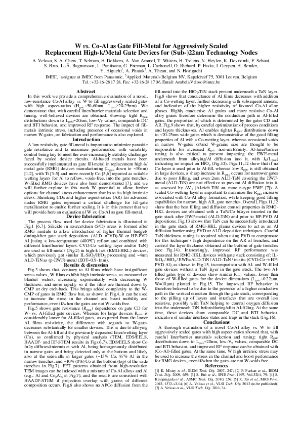 (PDF) W versus Co–Al as Gate Fill-Metal for Aggressively Scaled ...