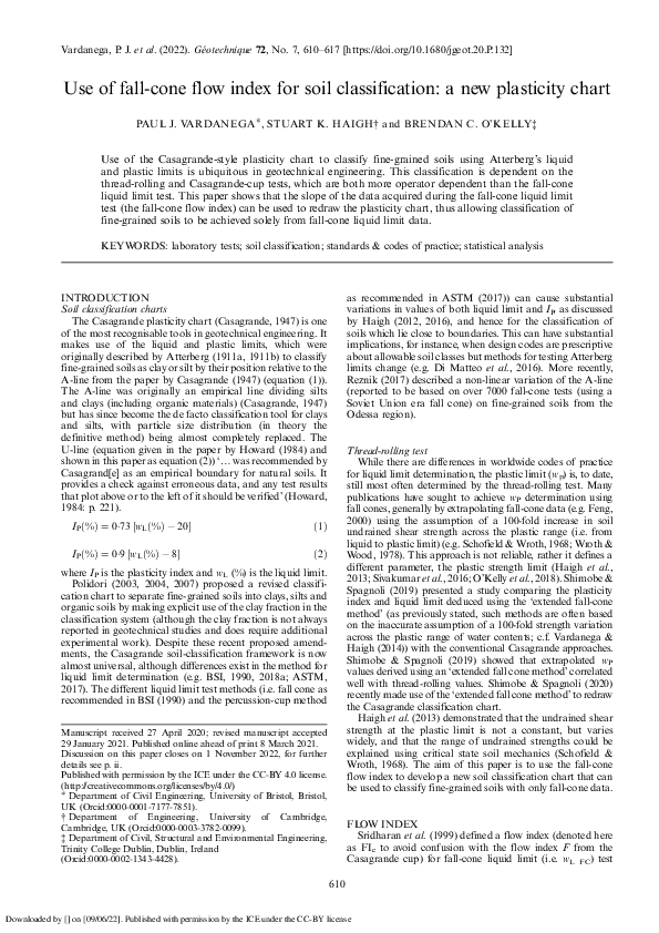 (PDF) Use of fall-cone flow index for soil classification: a new ...
