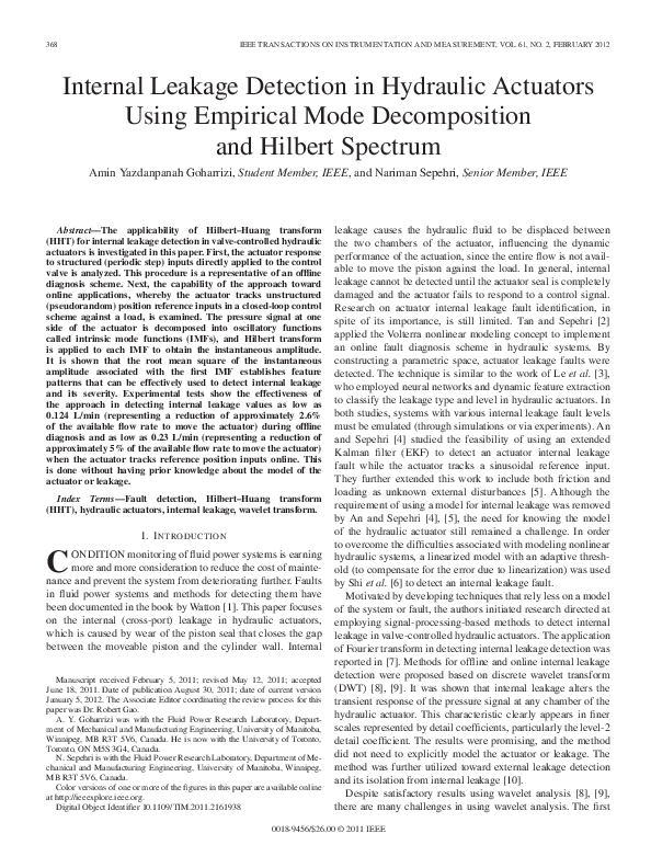 (PDF) Internal Leakage Detection in Hydraulic Actuators Using Empirical ...