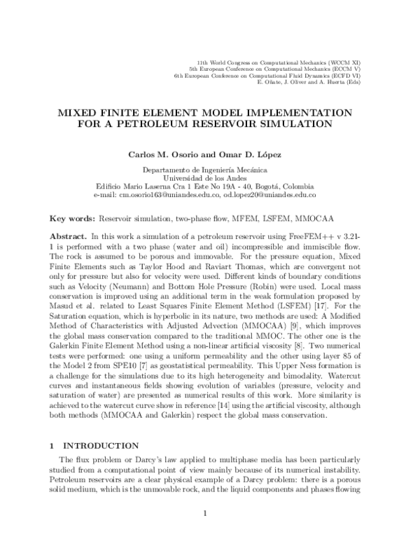 (PDF) Mixed Finite Element Model Implementation for a Petroleum Reservoir Simulation
