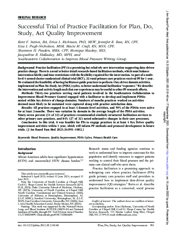 (PDF) Successful Trial of Practice Facilitation for Plan, Do, Study ...