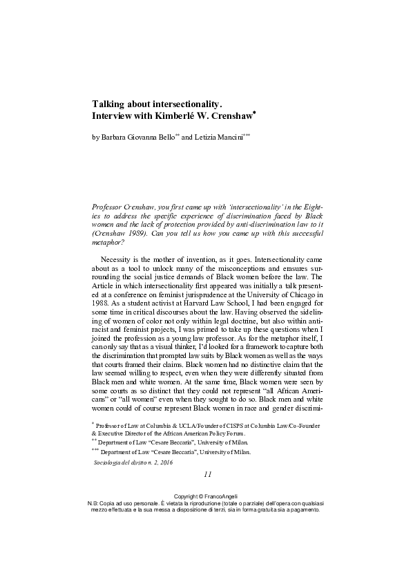 (PDF) Talking about intersectionality. Interview with Kimberlé W. Crenshaw