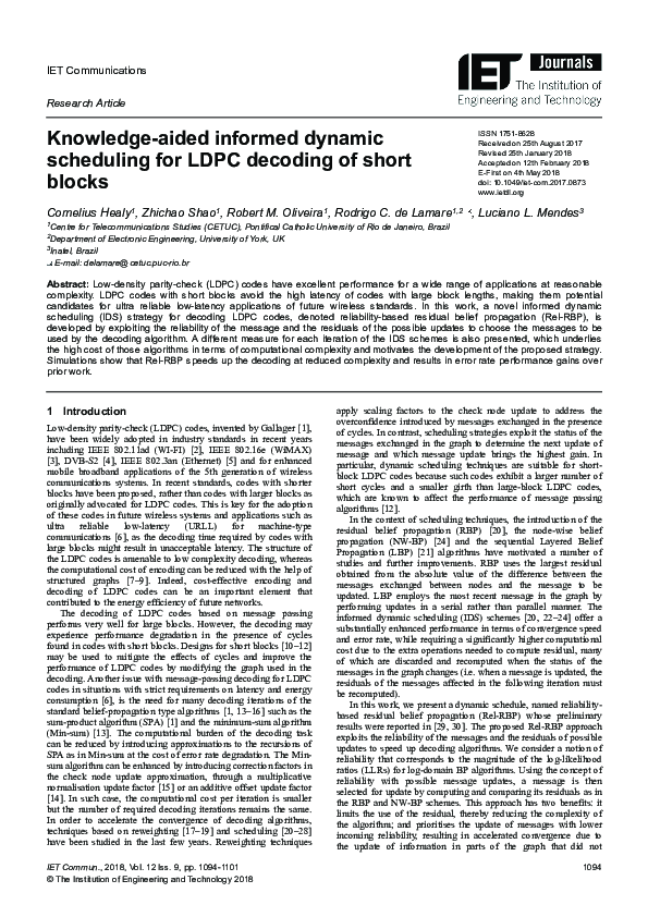 Pdf Knowledge Aided Informed Dynamic Scheduling For Ldpc Decoding