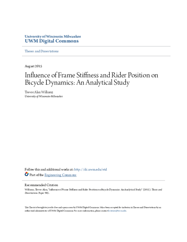 (PDF) Influence of Frame Stiffness and Rider Position on Bike Dynamics ...