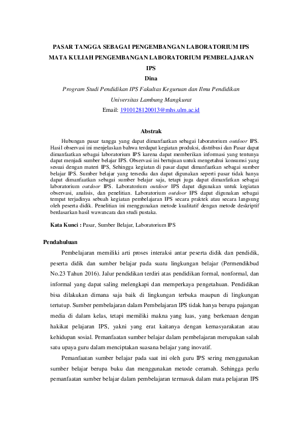 (PDF) PASAR TANGGA SEBAGAI PENGEMBANGAN LABORATORIUM IPS | Dina Dina ...