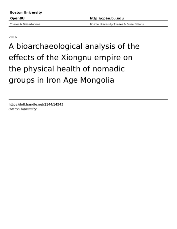 (PDF) A bioarchaeological analysis of the effects of the Xiongnu Empire ...