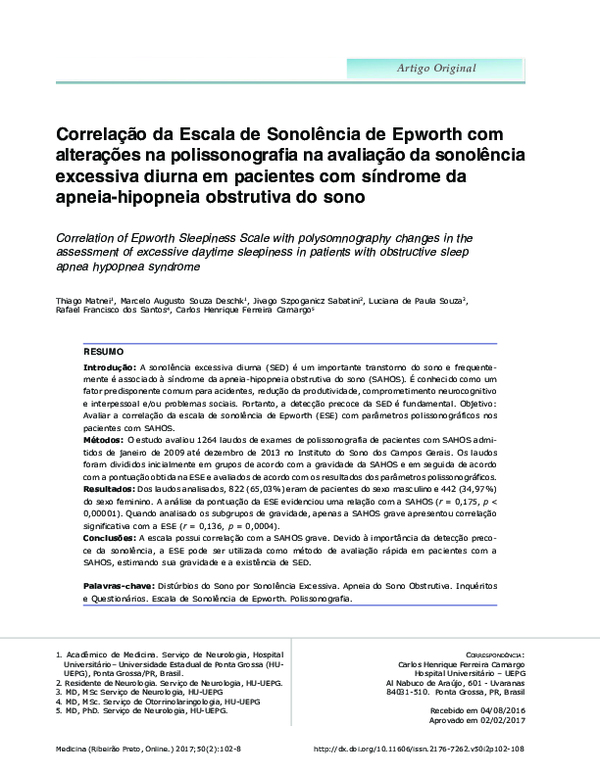 (PDF) Correlation of Epworth Sleepiness Scale with polysomnography ...