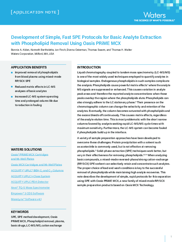 (PDF) Development of Simple, Fast SPE Protocols for Basic Analyte ...