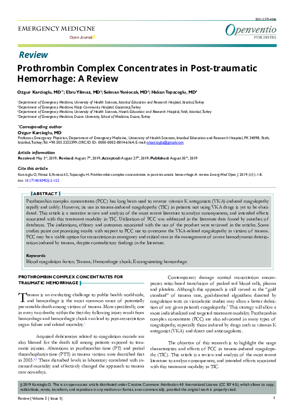 (PDF) Prothrombin Complex Concentrates in Post-traumatic Hemorrhage: A ...