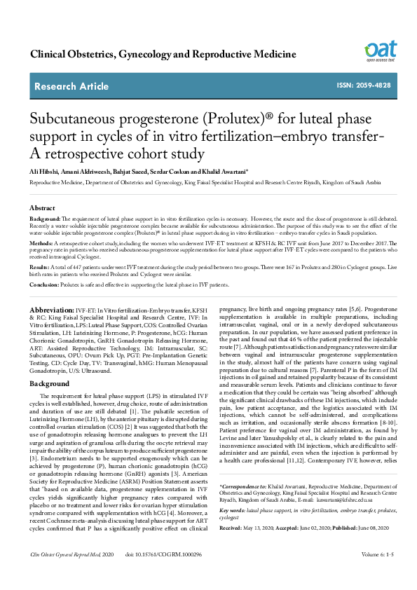 (PDF) Subcutaneous progesterone (Prolutex) ® for luteal phase support ...