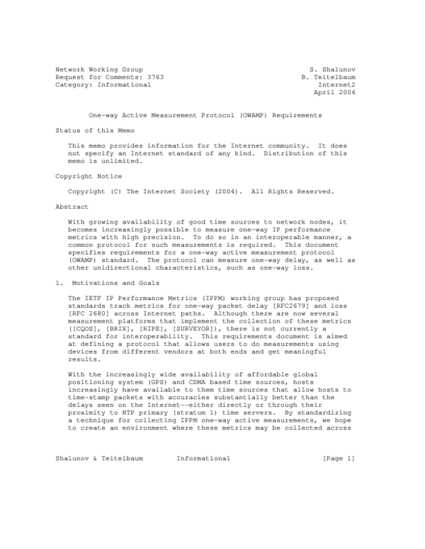 (PDF) One-way Active Measurement Protocol (OWAMP) Requirements