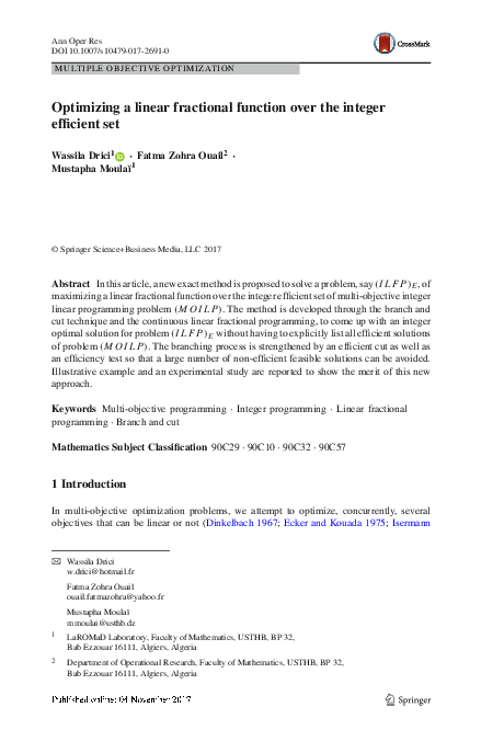Pdf Optimizing A Linear Fractional Function Over The Integer