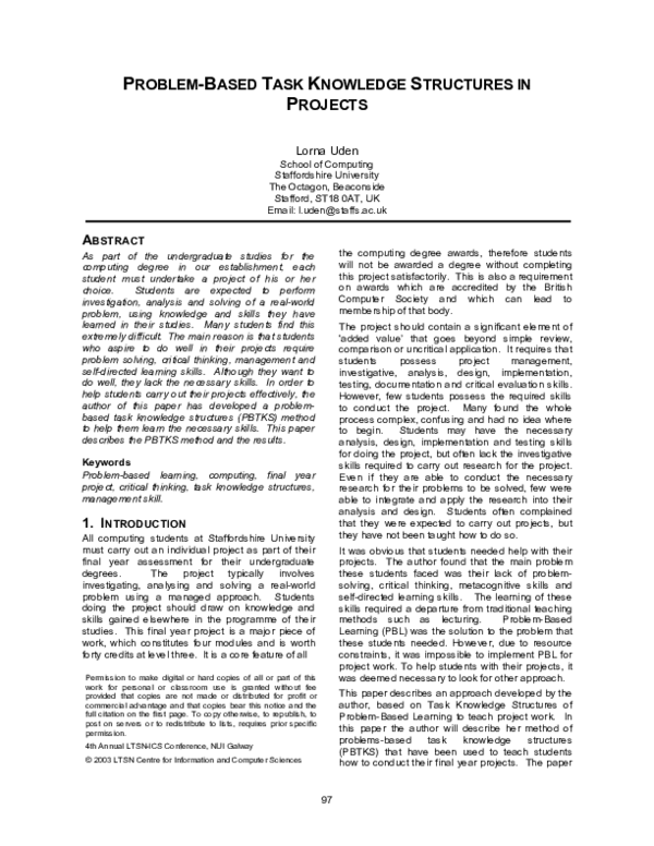 (PDF) Problem-Based task Knowledge Structures | Lorna Uden - Academia.edu