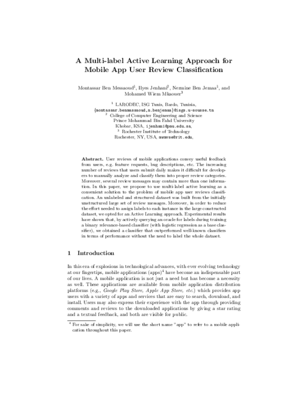 (PDF) A Multi-label Active Learning Approach for Mobile App User Review ...