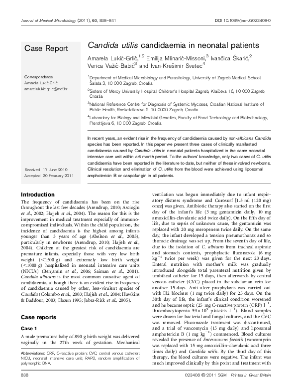 (PDF) Candida utilis candidaemia in neonatal patients