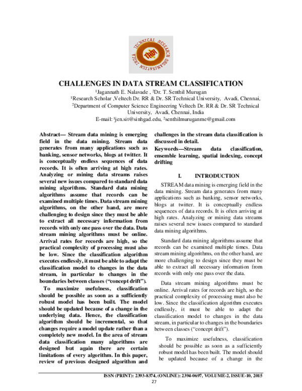 (PDF) Challenges in Data Stream Classification