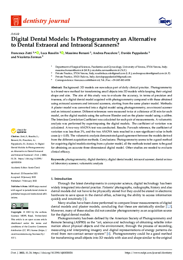 (PDF) Digital Dental Models: Is Photogrammetry an Alternative to Dental ...