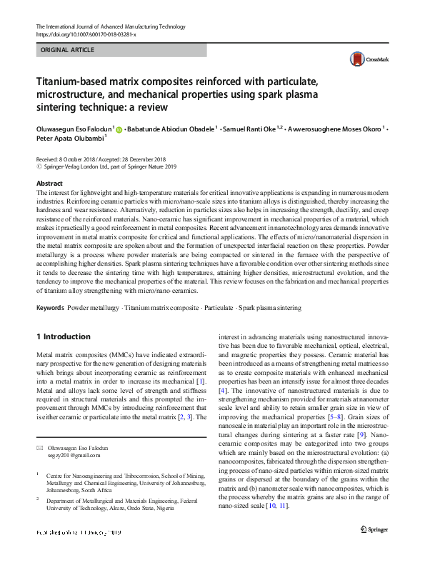Pdf Titanium Based Matrix Composites Reinforced With Particulate Microstructure And