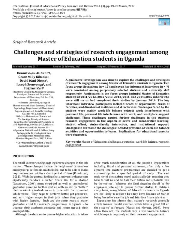 (PDF) Challenges and strategies of research engagement among Master of ...