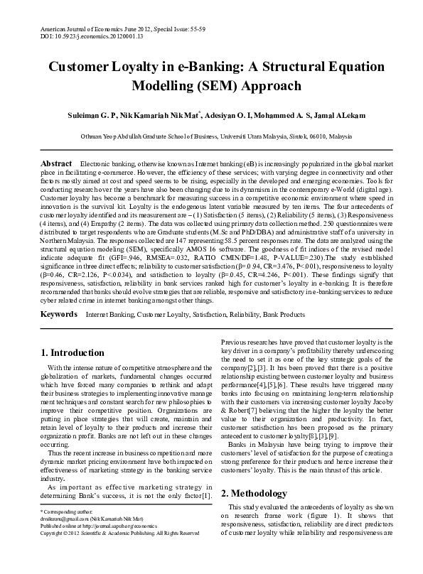Pdf Customer Loyalty In E Banking A Structural Equation Modelling Sem Approach