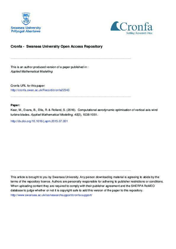 Pdf Computational Aerodynamic Optimisation Of Vertical Axis Wind Turbine Blades