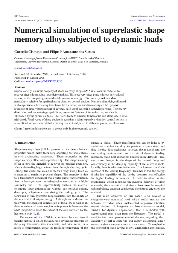 (PDF) Numerical simulation of superelastic shape memory alloys ...