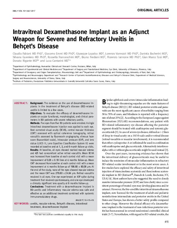 (PDF) Intravitreal Dexamethasone Implant as an Adjunct Weapon for ...