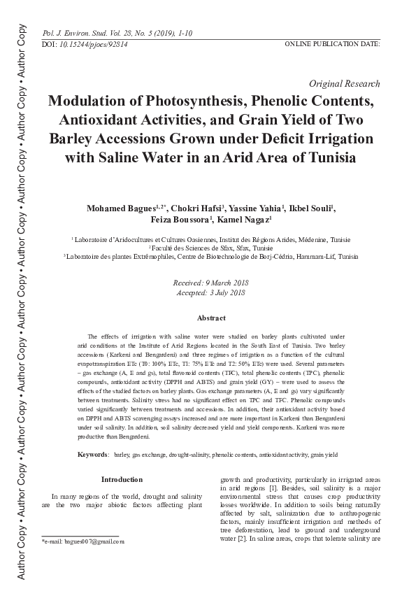 (PDF) Modulation of Photosynthesis, Phenolic Contents, Antioxidant Activities, and Grain Yield ...