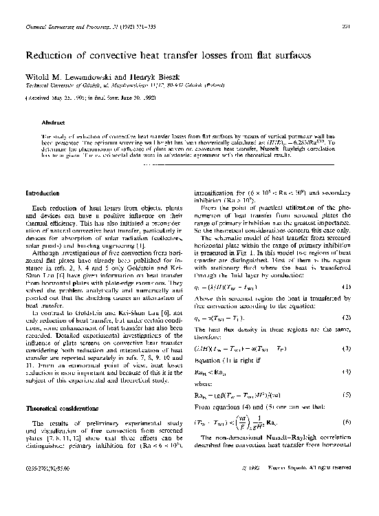 (PDF) Reduction of convective heat transfer losses from flat surfaces