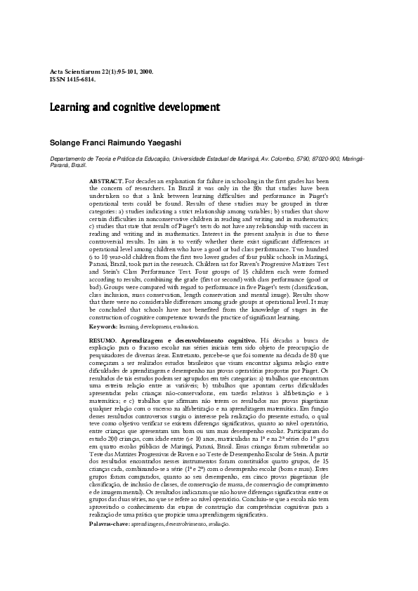 (PDF) Learning and cognitive development
