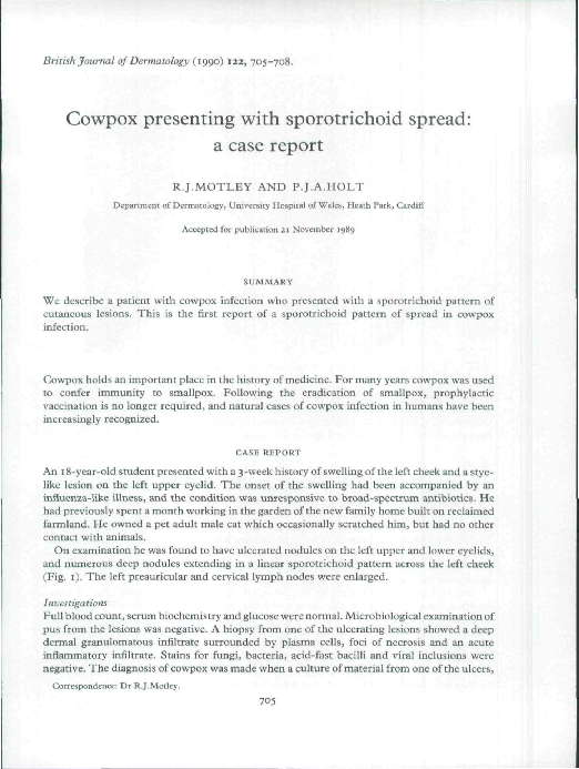 (PDF) Cowpox presenting with sporotrichoid spread: a case report