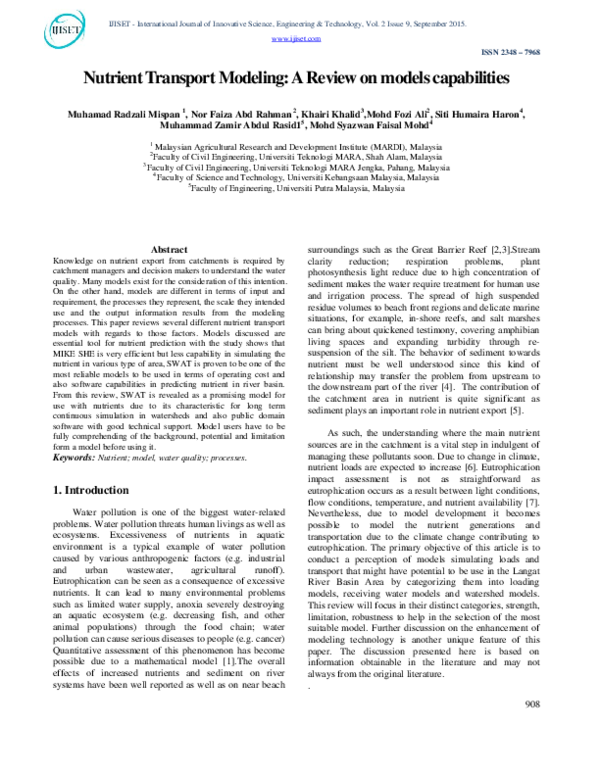 (PDF) Nutrient Transport Modeling: A Review on models capabilities