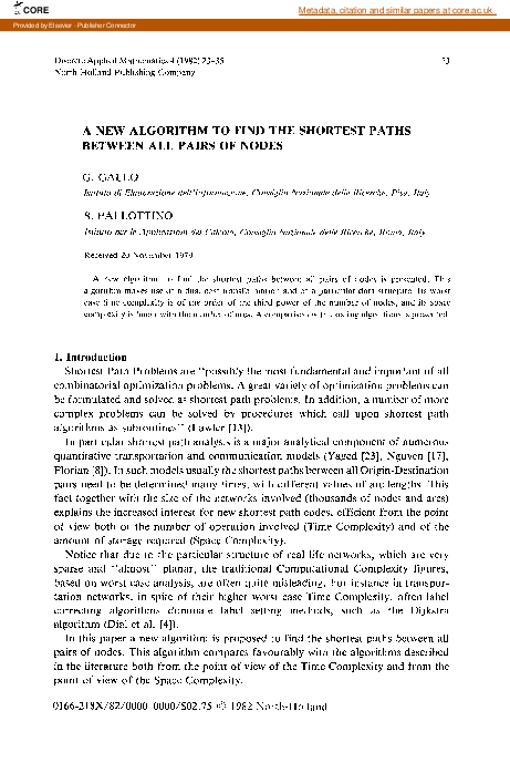 Pdf Shortest Path Algorithm For All Node Pairs