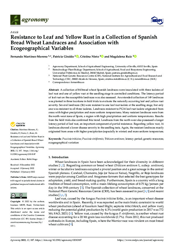 (PDF) Resistance to Leaf and Yellow Rust in a Collection of Spanish ...