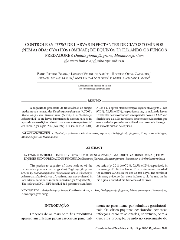 (PDF) IN VITRO CONTROL OF INFECTIVE CYATHOSTOMES LARVAE (NEMATODE ...