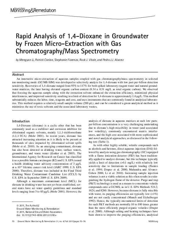 (PDF) Rapid Analysis of 1,4-Dioxane in Groundwater by Frozen Micro ...