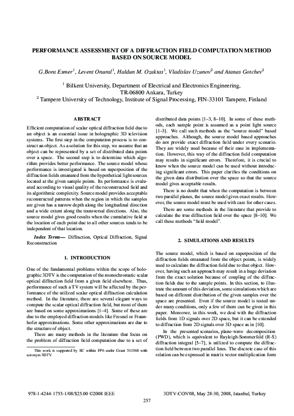 Pdf Performance Assessment Of A Diffraction Field Computation Method Based On Source Model