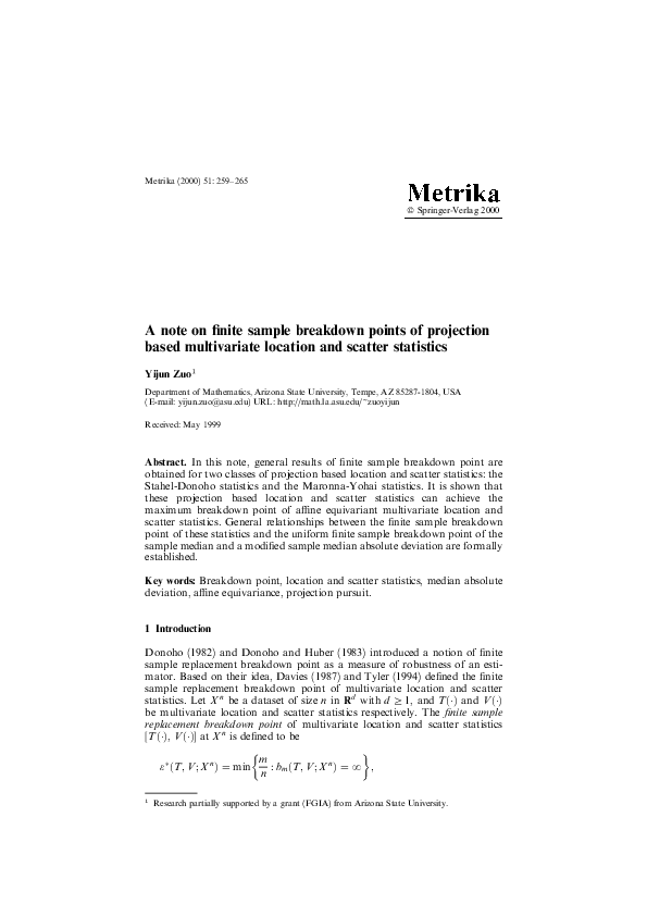 (PDF) A note on finite sample breakdown points of projection based ...